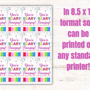 Gummy Bear Appreciation Candy Gift Tag Gift Tag for Employee ...