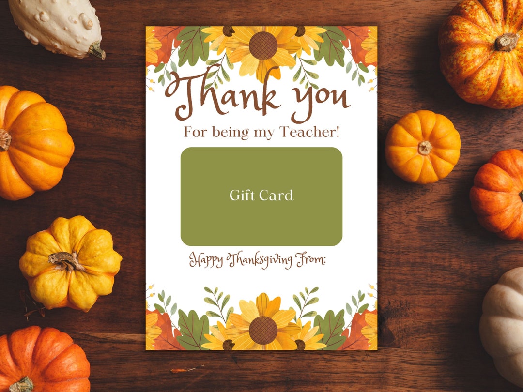 Thanksgiving Teacher Gift Printable Card Holder, Thanksgiving Teacher ...
