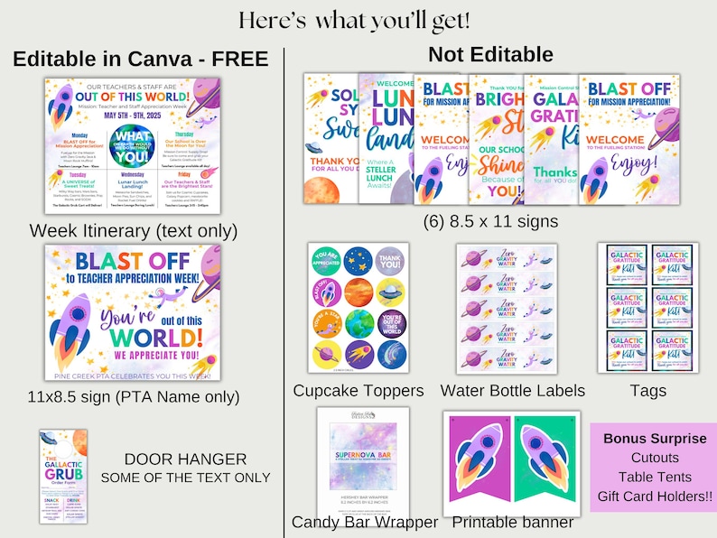 Teacher Appreciation Week Bundle Theme Ideas Editable Teacher Itinerary ...