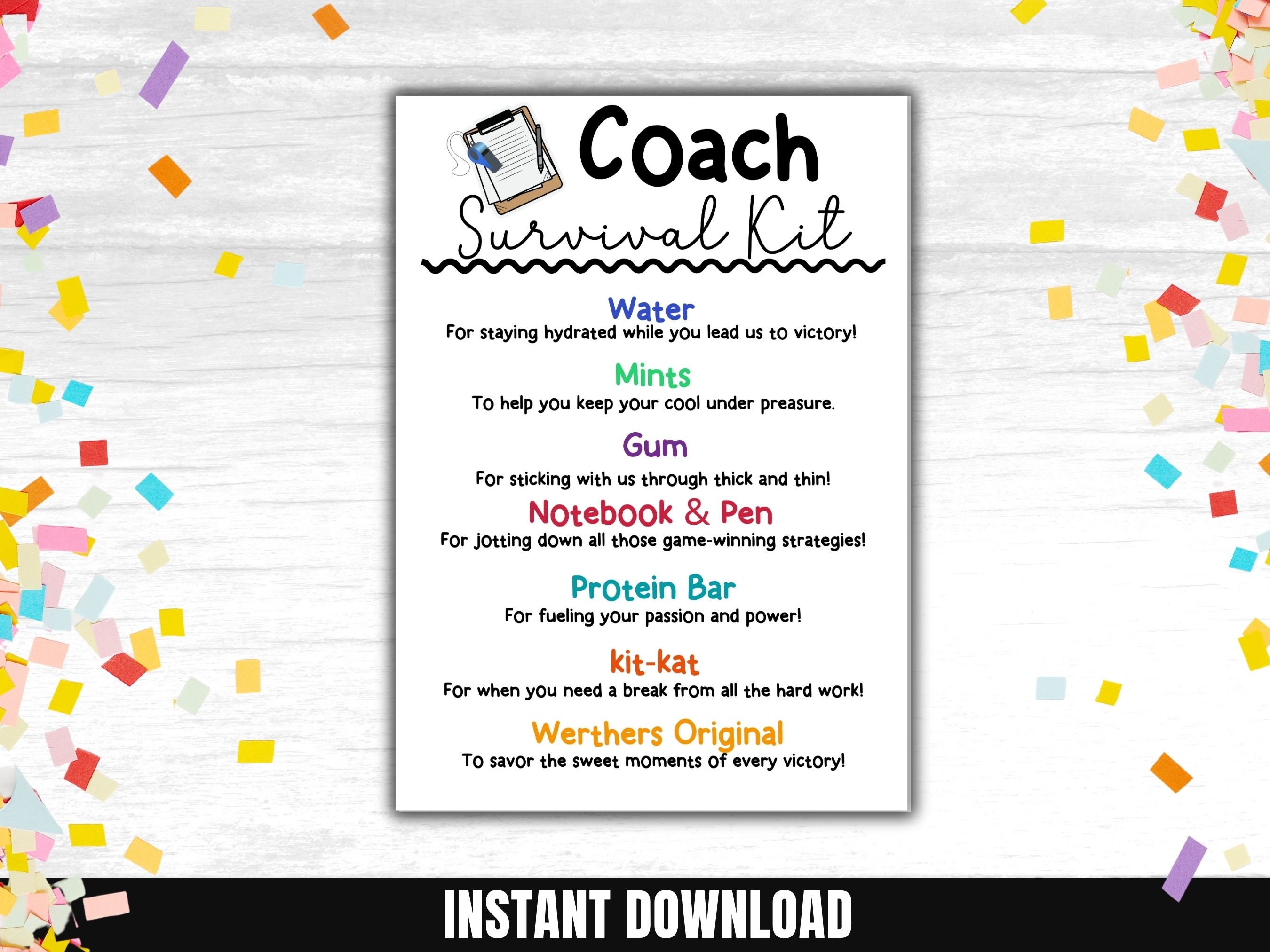 Coach Survival Kit Gift Tags Printable Coach Appreciation Treat Tags ...