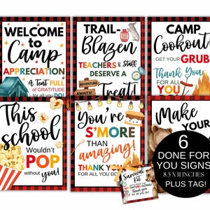 Camping Teacher Appreciation Sign Bundle Theme Ideas Weekly Theme Camp ...