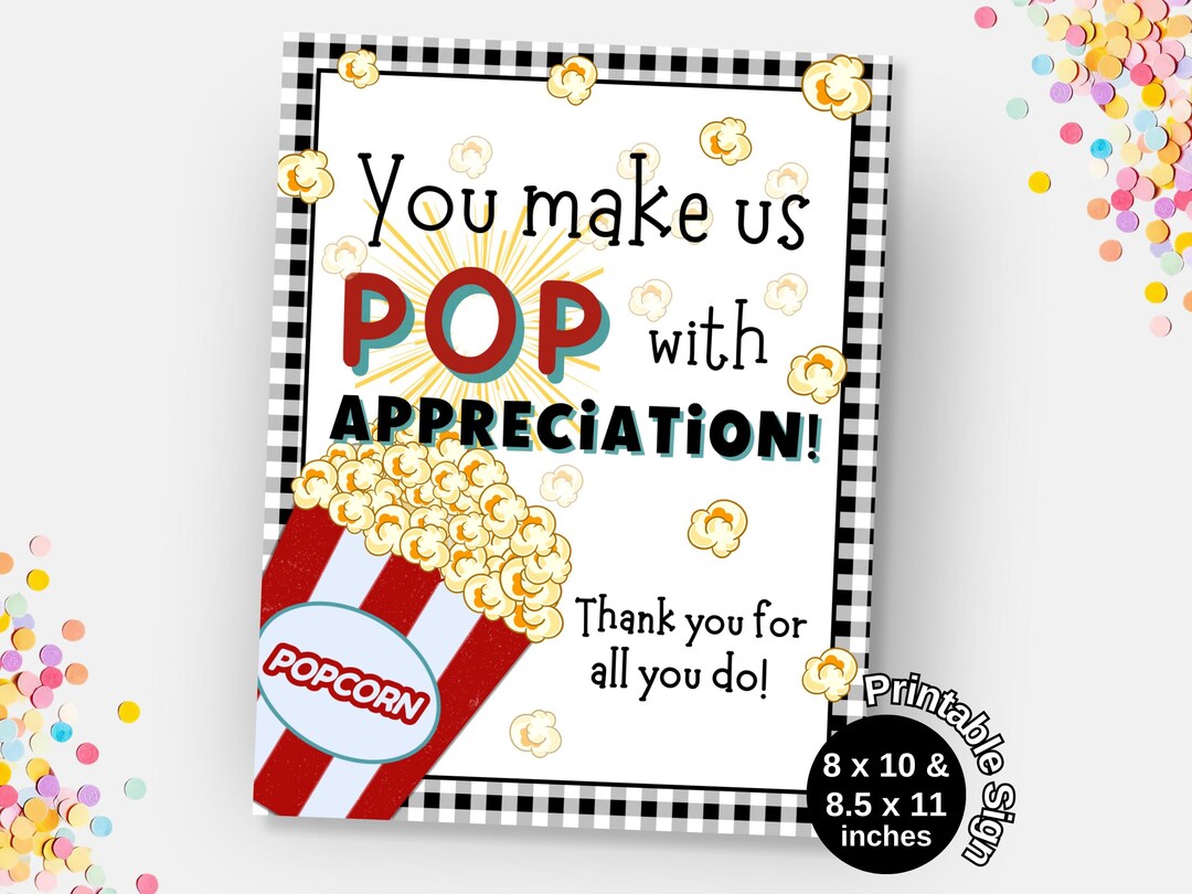 Popcorn Appreciation Sign Printable Snack Bar Sign Popcorn Teacher Sign ...