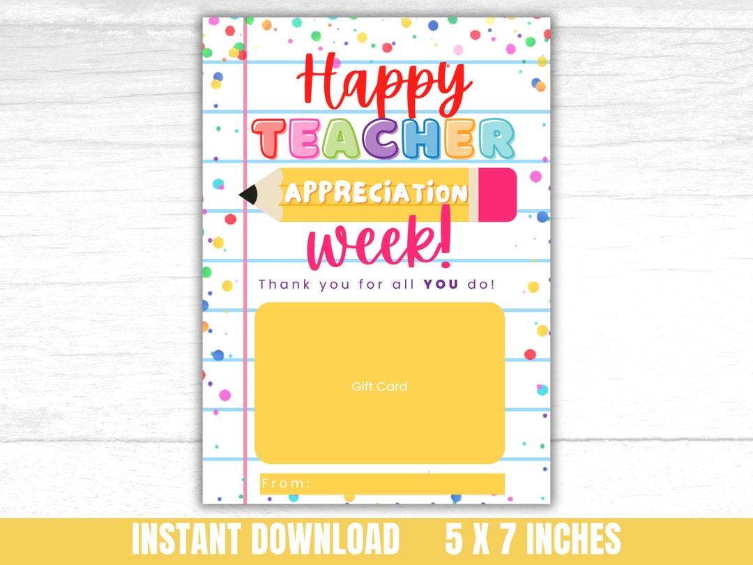 Primary Teacher Appreciation Gift Card Holder, Printable Gift for ...