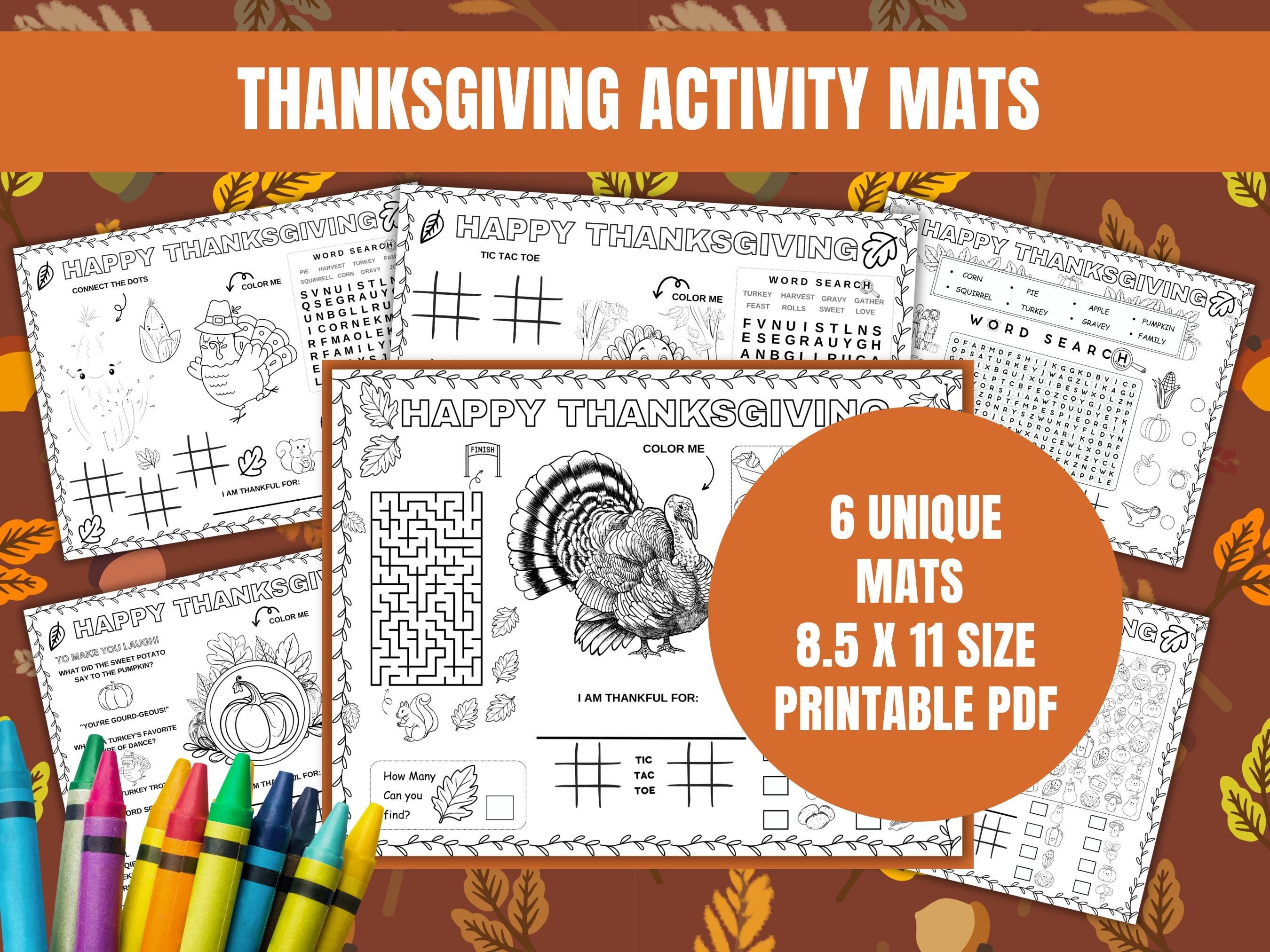 Thanksgiving Placemats, Printable Placemats for Thanksgiving for Kids ...