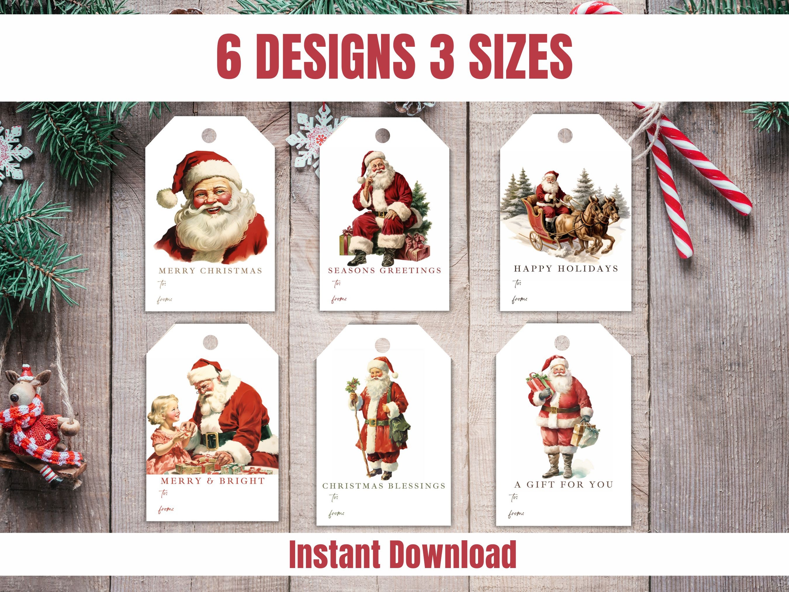 Santa Christmas Gift Tags Printable, Santa Christmas Vintage Tags ...