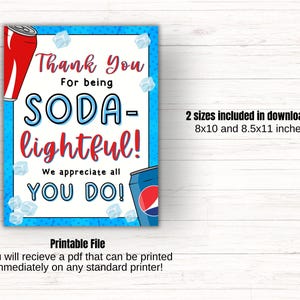 Soda Appreciation Sign Printable Pop & Soda Sign Teacher Appreciation ...
