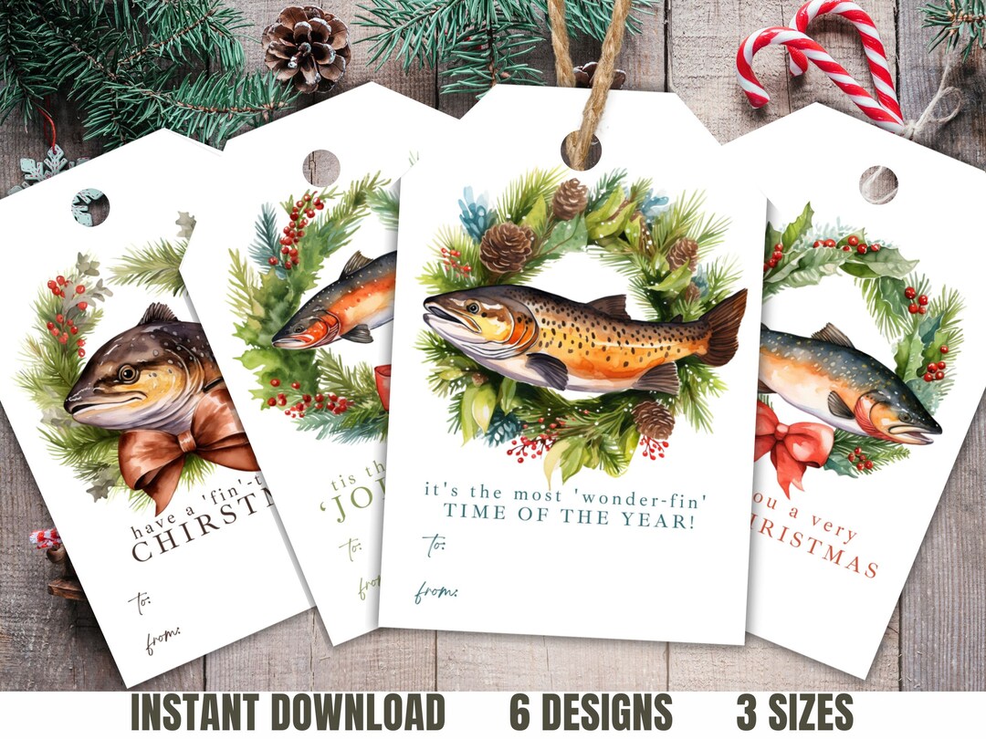 Christmas Gift Tags for Fisherman, Fish Christmas Gift Tags, Fishmas ...