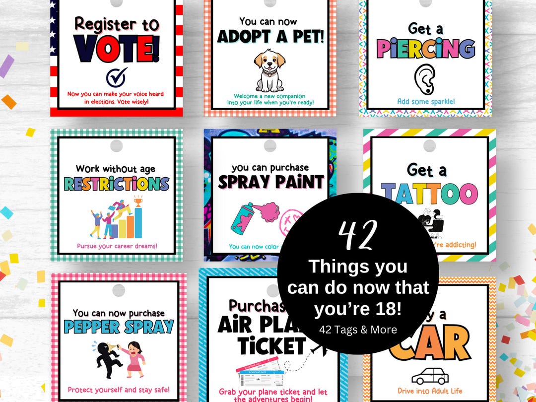 18th Birthday Gifts Tag Set 18 Things You Can Do When You're 18 ...