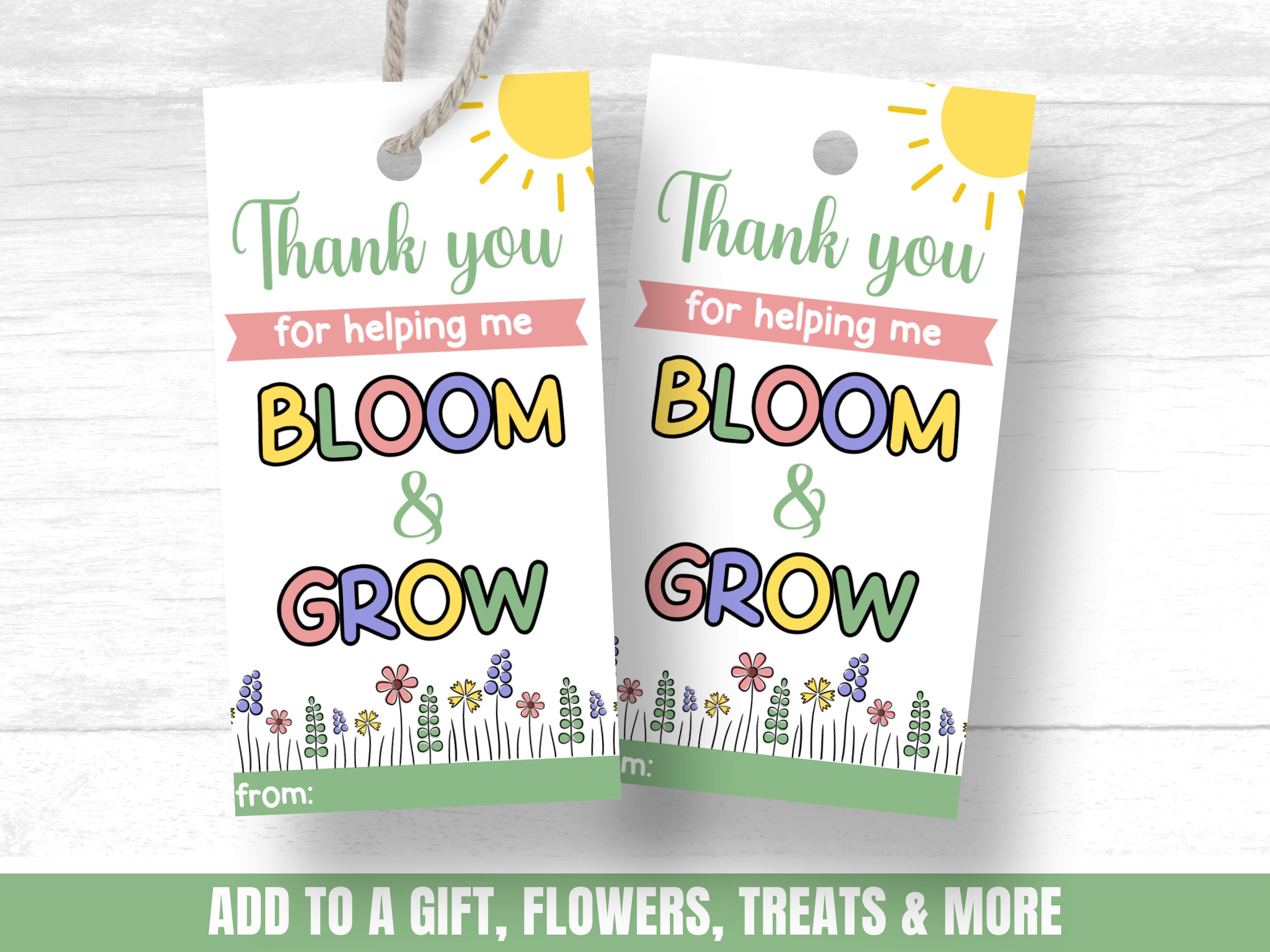 Teacher Appreciation Tag Printable Flowers Tag Plant Gift Tag Teacher ...