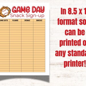 Snack Sign-up Sheet Baseball Snack Schedule Baseball Team Snack Game ...