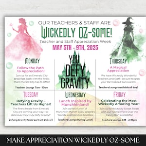 Wicked Teacher Appreciation Week Theme Ideas Editable Teacher Itinerary ...