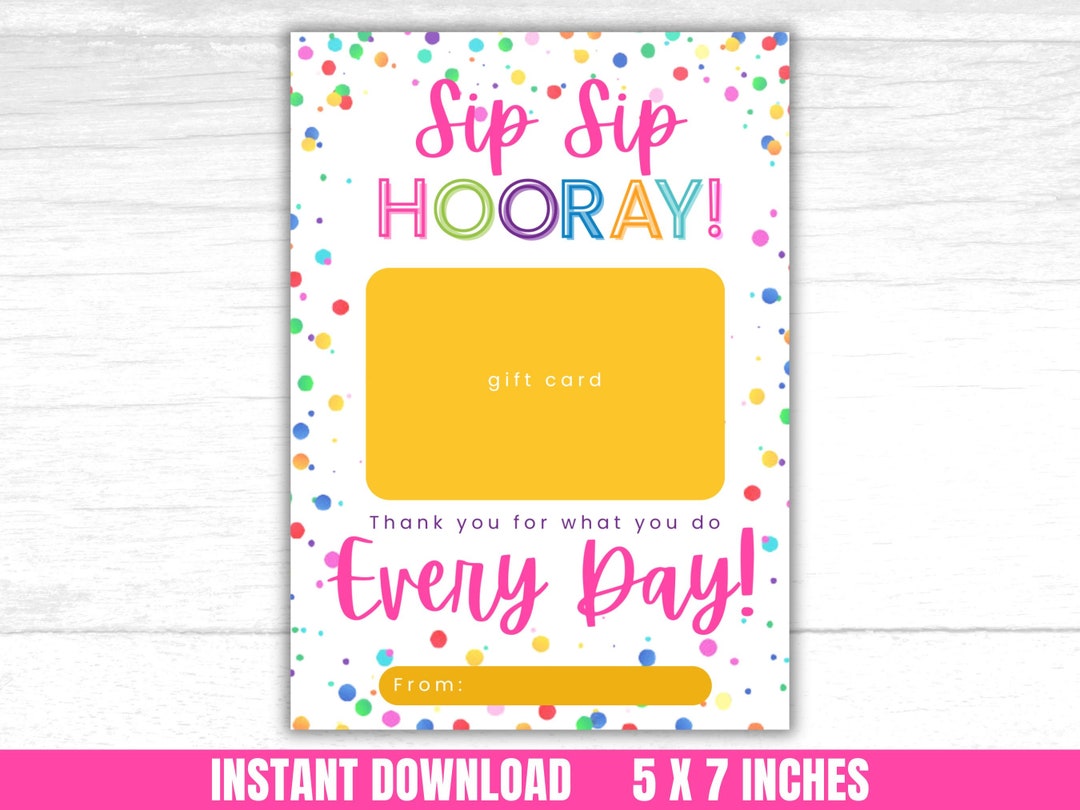 Sip Sip Hooray Gift Card Holder Teacher Appreciation Coffee Teacher ...