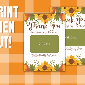 Thanksgiving Teacher Gift Printable Card Holder, Thanksgiving Teacher ...