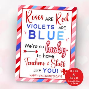 Valentine Teacher & Staff Appreciation Sign Printable Teacher Display ...
