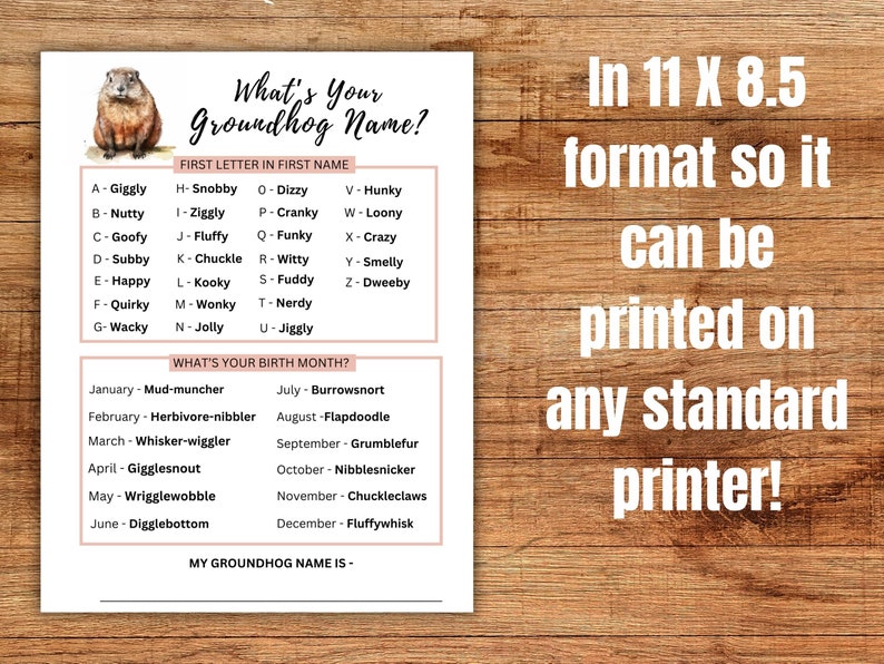 Groundhog Day Name Game Printable, Funny Activity and Game for ...