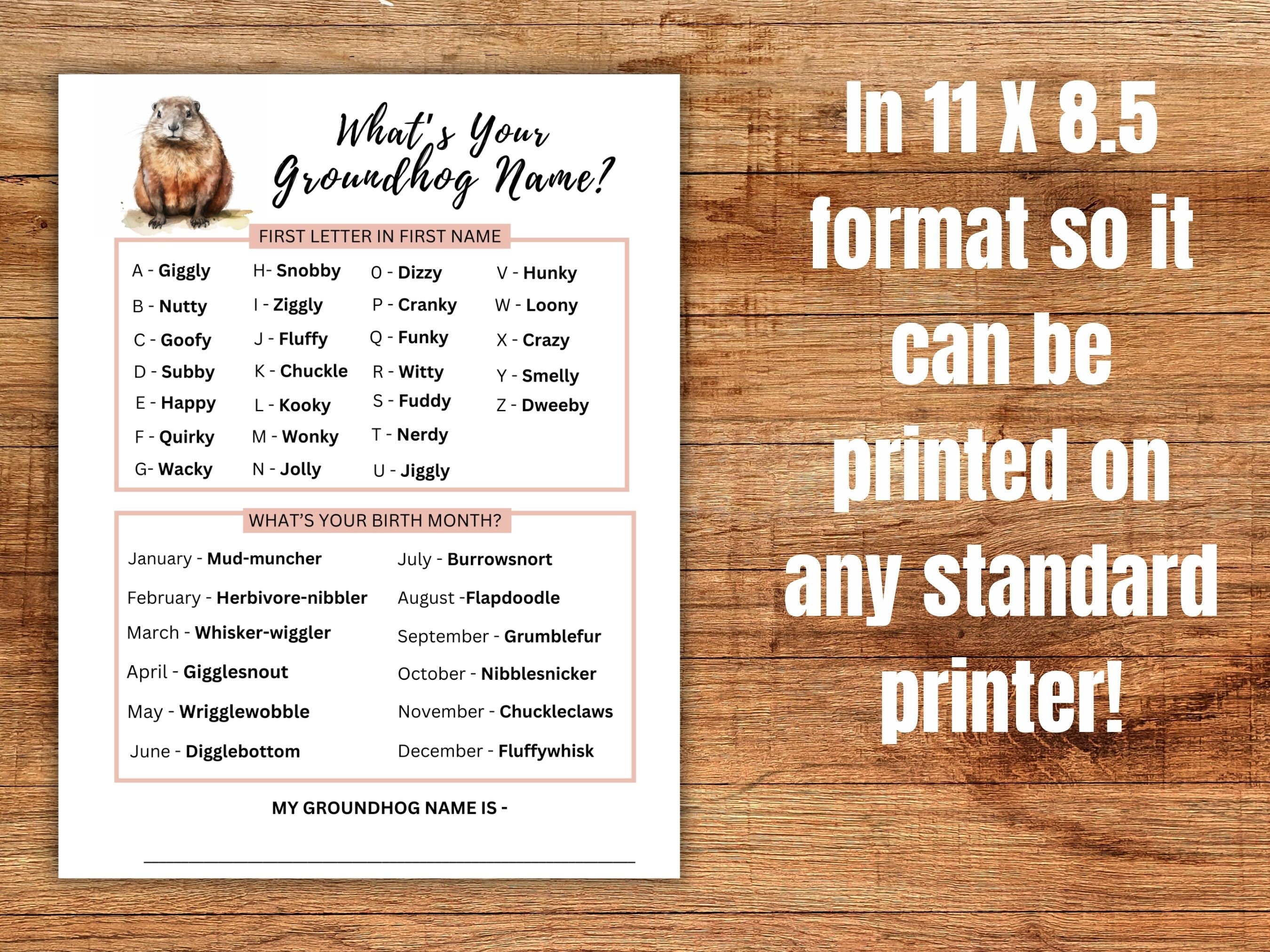 Groundhog Day Name Game Printable, Funny Activity and Game for ...