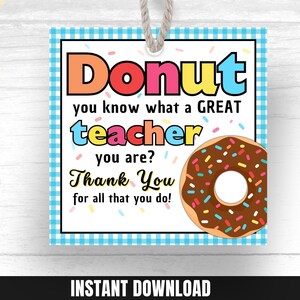Teacher Donut Appreciation Gift Tag Donut Teacher Tags Thank You ...
