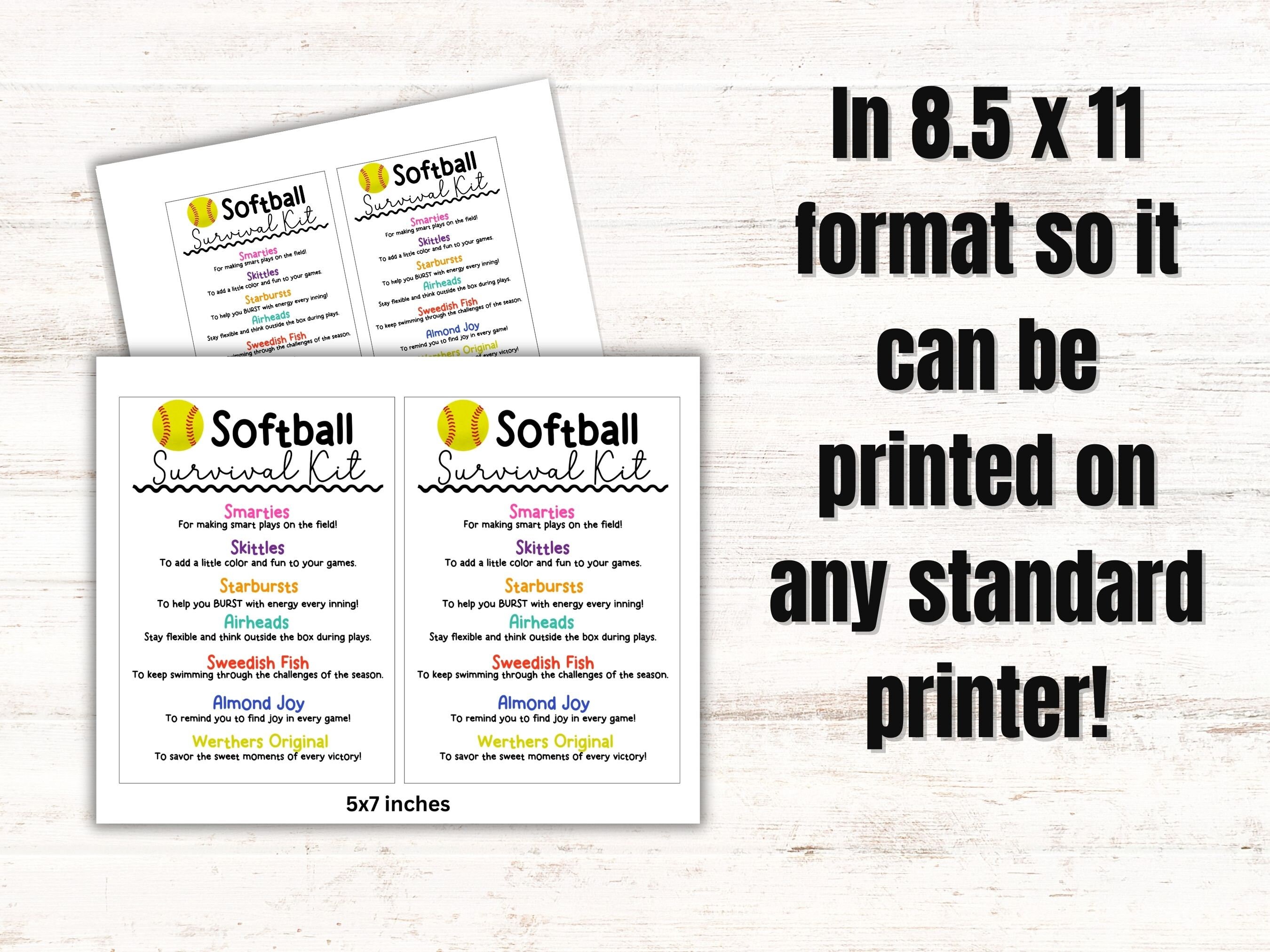 Softball Survival Kit Gift Tags Printable Softball Team Survival Kit ...