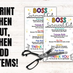 Boss Survival Kit Gift Tag Printable Survival Kit DIY Boss Gift ...