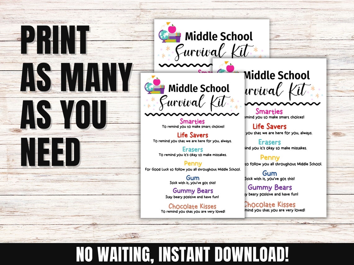 Middle School Survival Gift Tags Printable First Day of High School ...