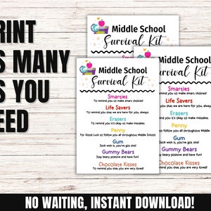 Middle School Survival Gift Tags Printable First Day of High School ...