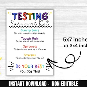 Testing Survival Kit Tags Student Encouragement Testing Classroom Treat ...