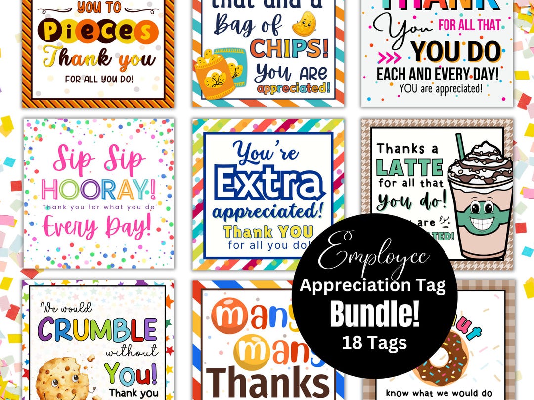 Employee Appreciation Candy Tags Bundle Employee Snack Tag Volunteer ...