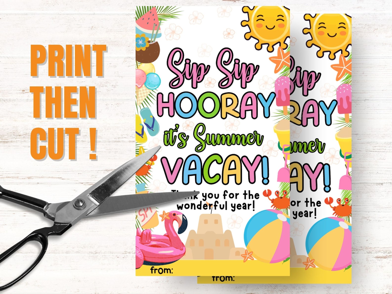 Sip Sip Hooray It's Summer Vacay Appreciation Gift Tag Printable Sip ...
