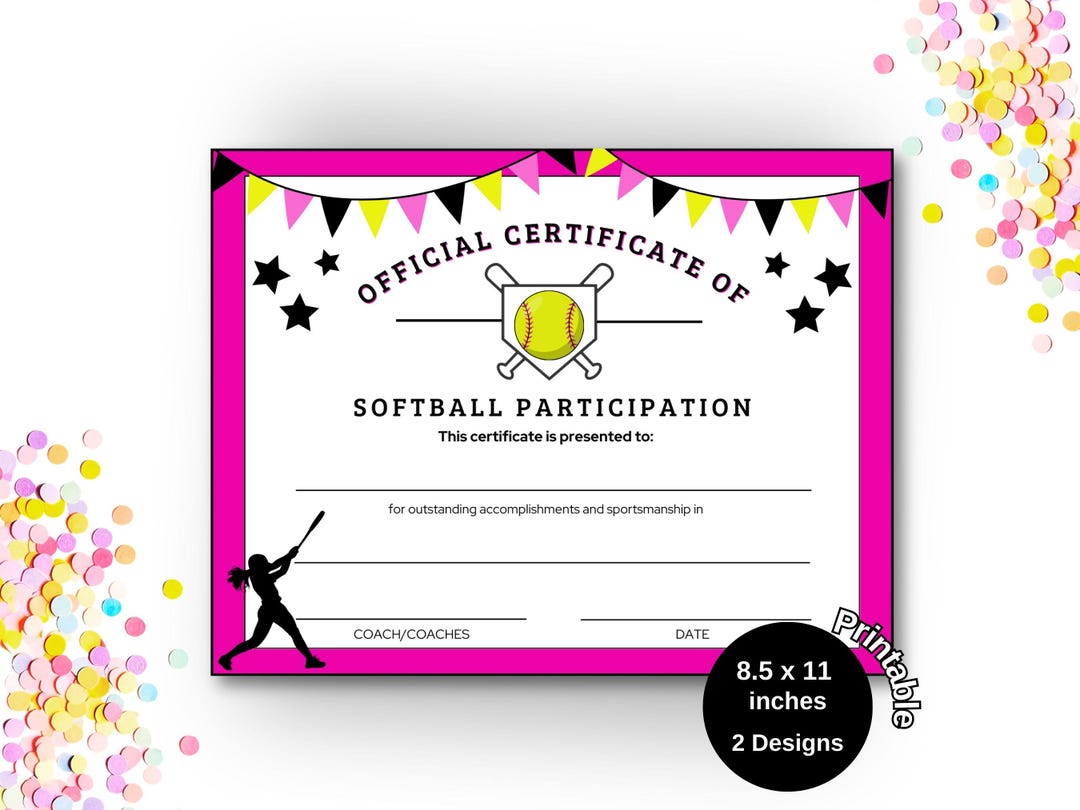 Softball Awards Certificate Printable End of Season Softball ...