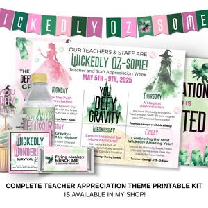 Wicked Teacher Appreciation Week Theme Ideas Editable Teacher Itinerary ...
