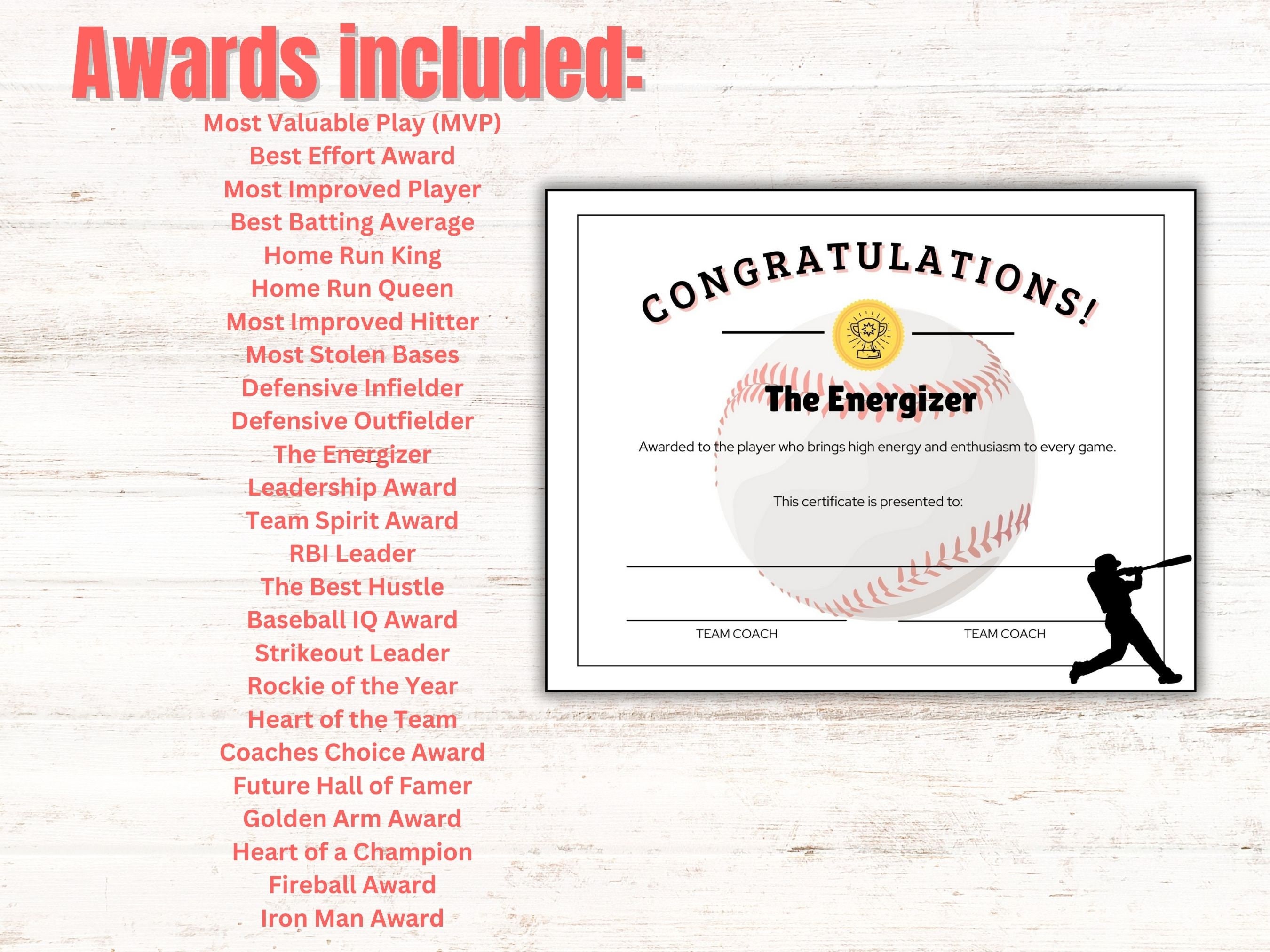 Baseball Certificate Printable Baseball Team Awards Baseball Team End ...