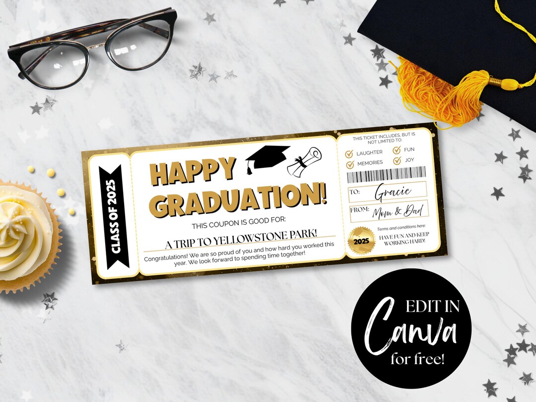 Surprise Graduation Voucher Editable Faux Concert Ticket for High ...