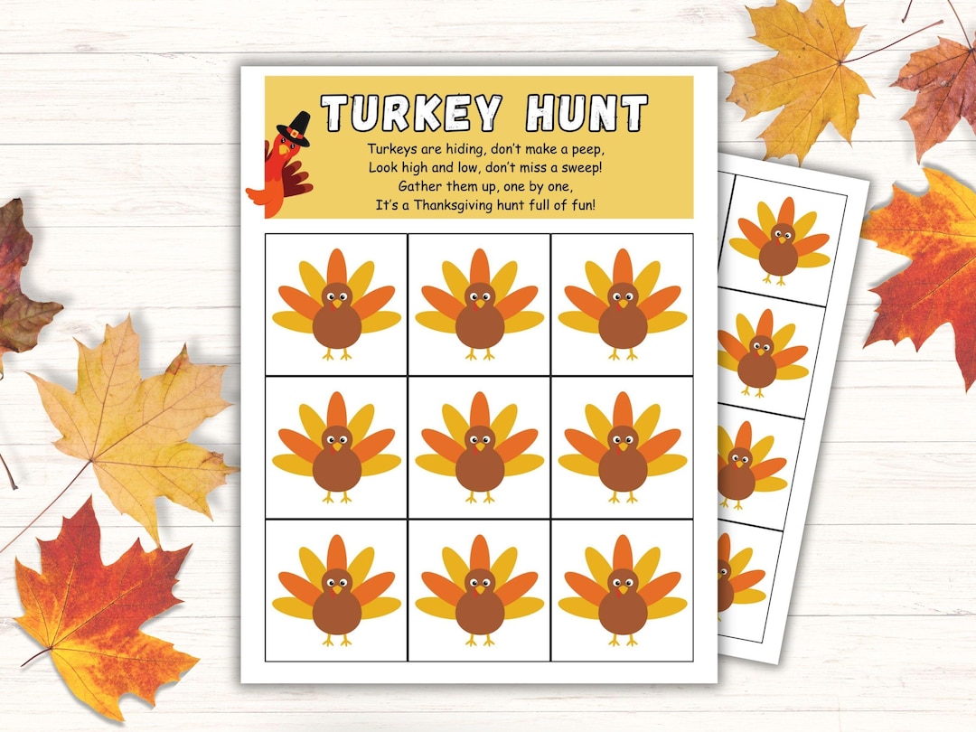 Turkey Hunt Activity Printable Game for Thanksgiving - Indoor Kids ...