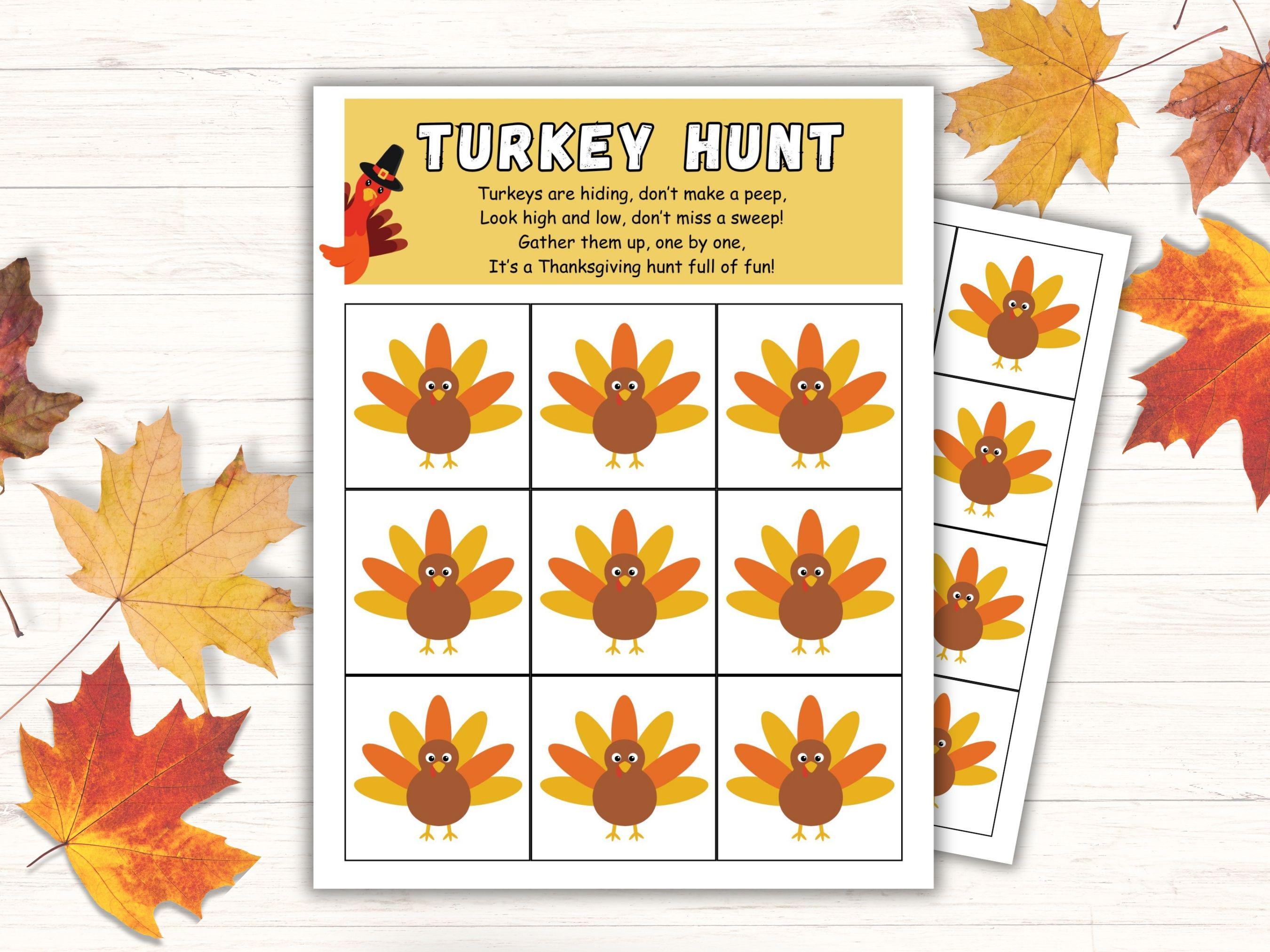 Turkey Hunt Activity Printable Game for Thanksgiving - Indoor Kids ...