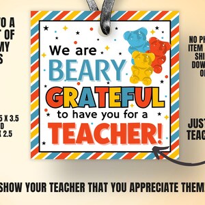 Teacher Appreciation Gummy Bear Tag Teacher Candy Gift Tags Teacher ...