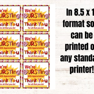 Bursting With Appreciation Candy Gift Tags Staff Candy Appreciation ...