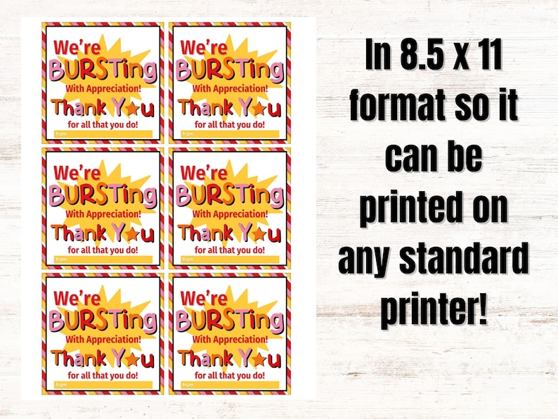 Bursting With Appreciation Candy Gift Tags Staff Candy Appreciation ...