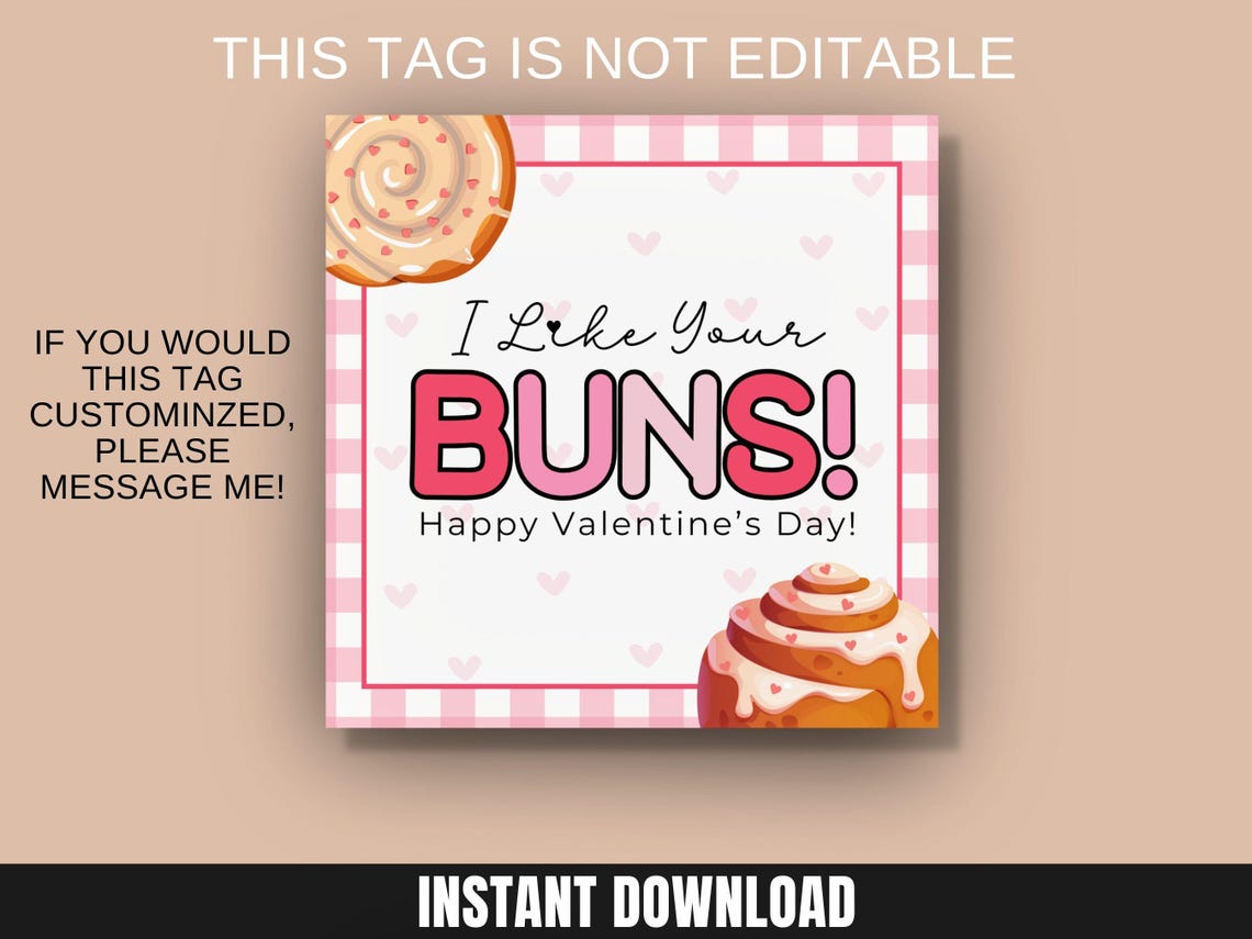Valentine Cinnamon Rolls Tag Printable Funny Valentine Workplace Gift ...