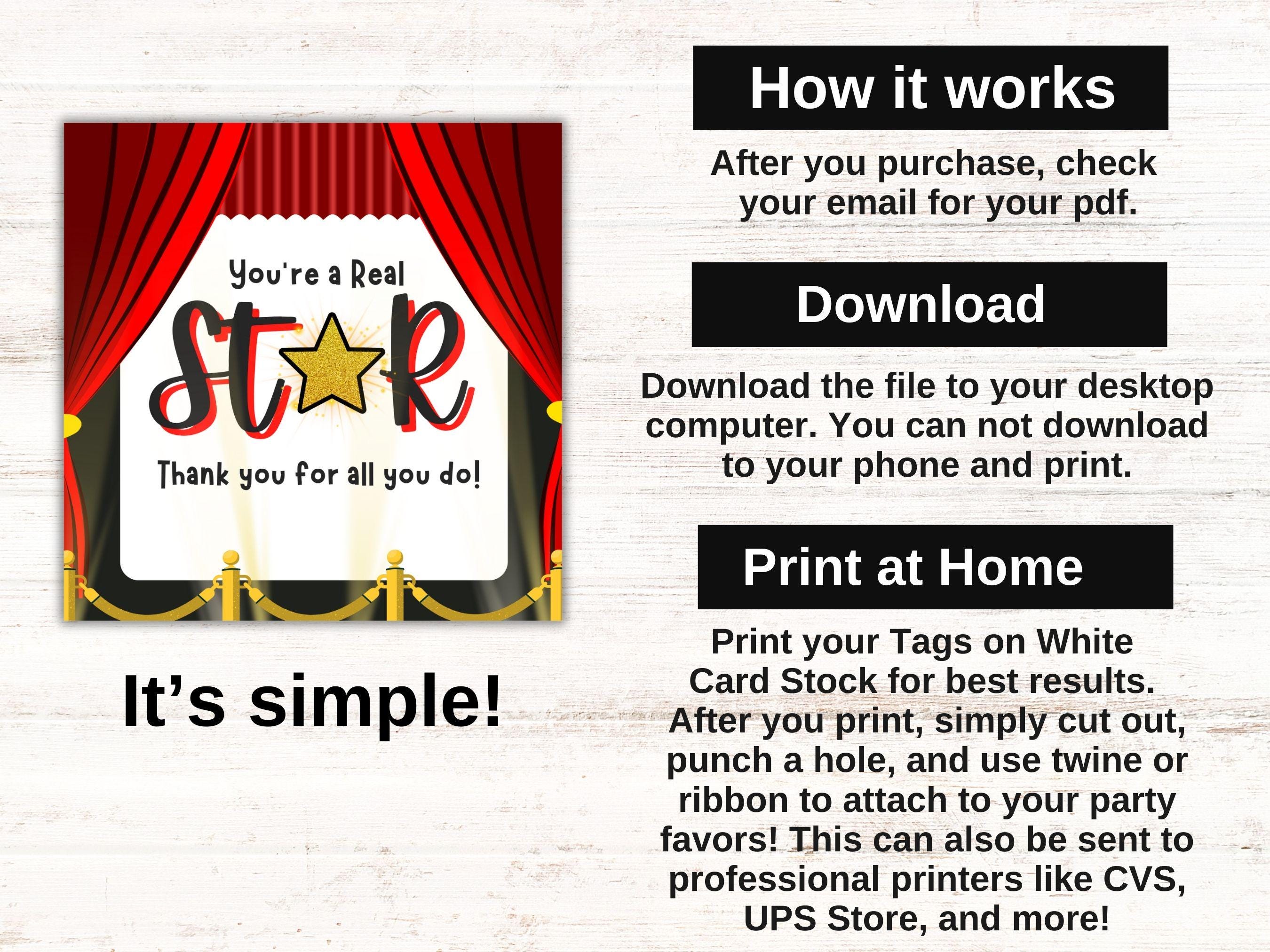 Movie Gift Tag For- Teacher Appreciation Movie Star Themed Tags ...