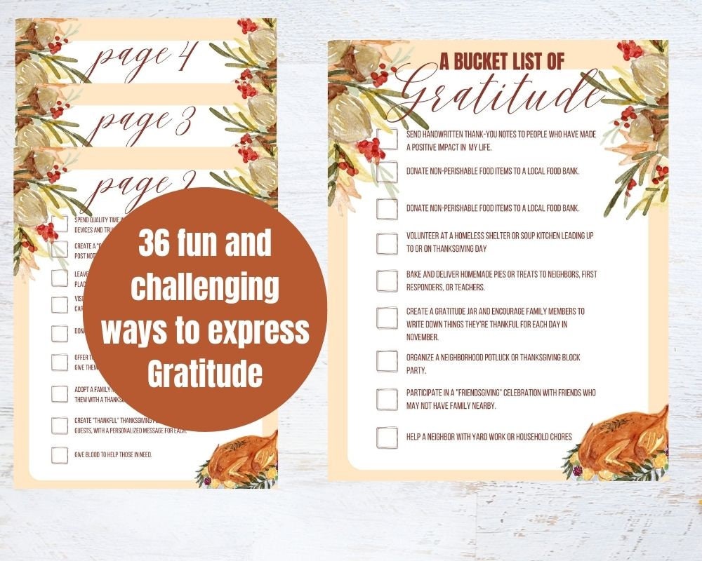 Thanksgiving List, Printable Gratitude Bucket List, Thanksgiving Bucket ...