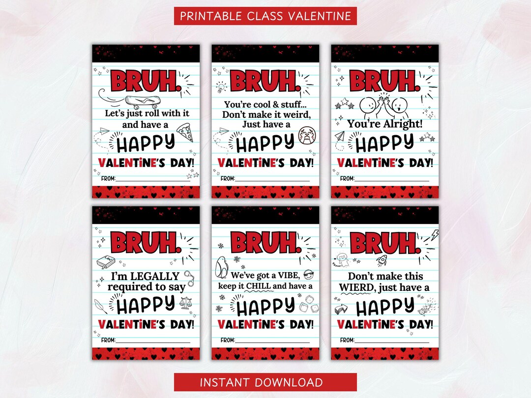 Bruh Valentines -funny Boys Classroom Valentines for Teens, Tweens, and ...