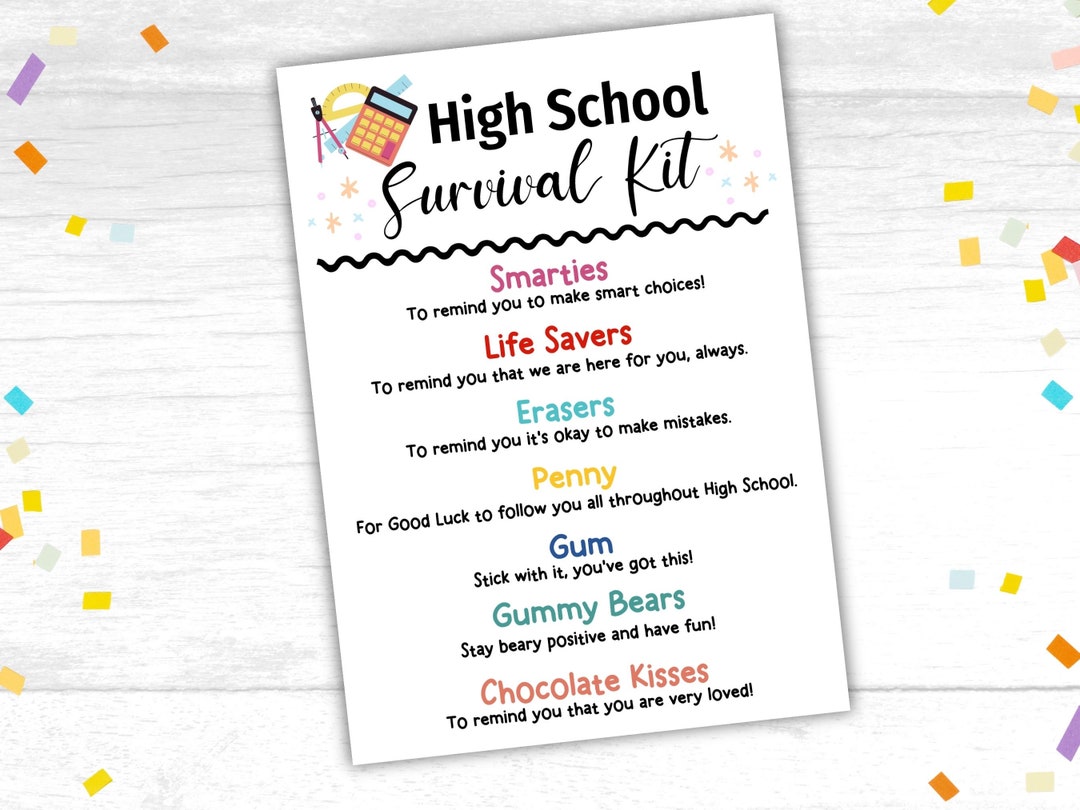 High School Survival Kit Gift Tags Printable First Day of High School ...