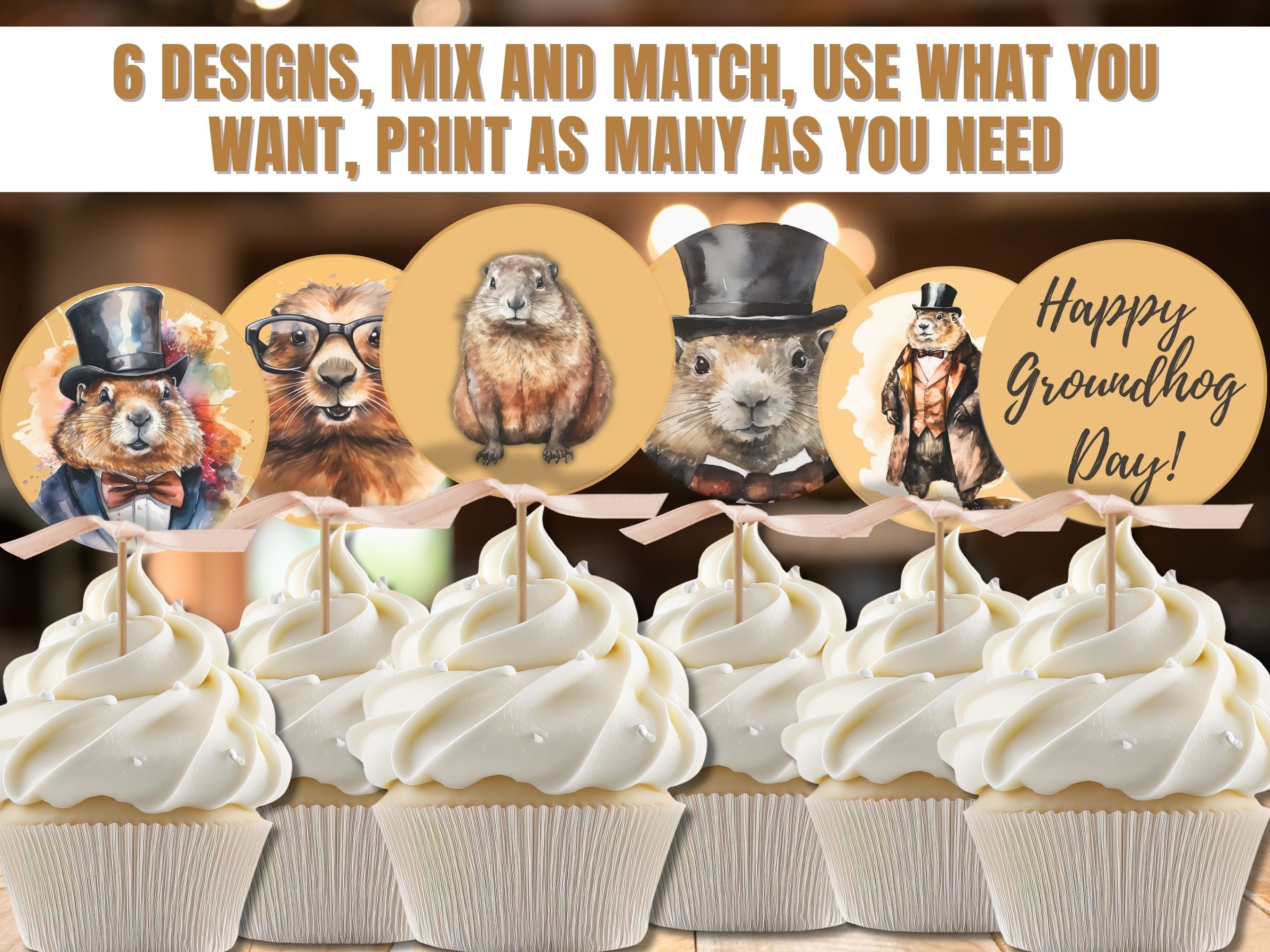 Printable Groundhog Day Cupcake Toppers, Cupcake Tops for Groundhog Day ...