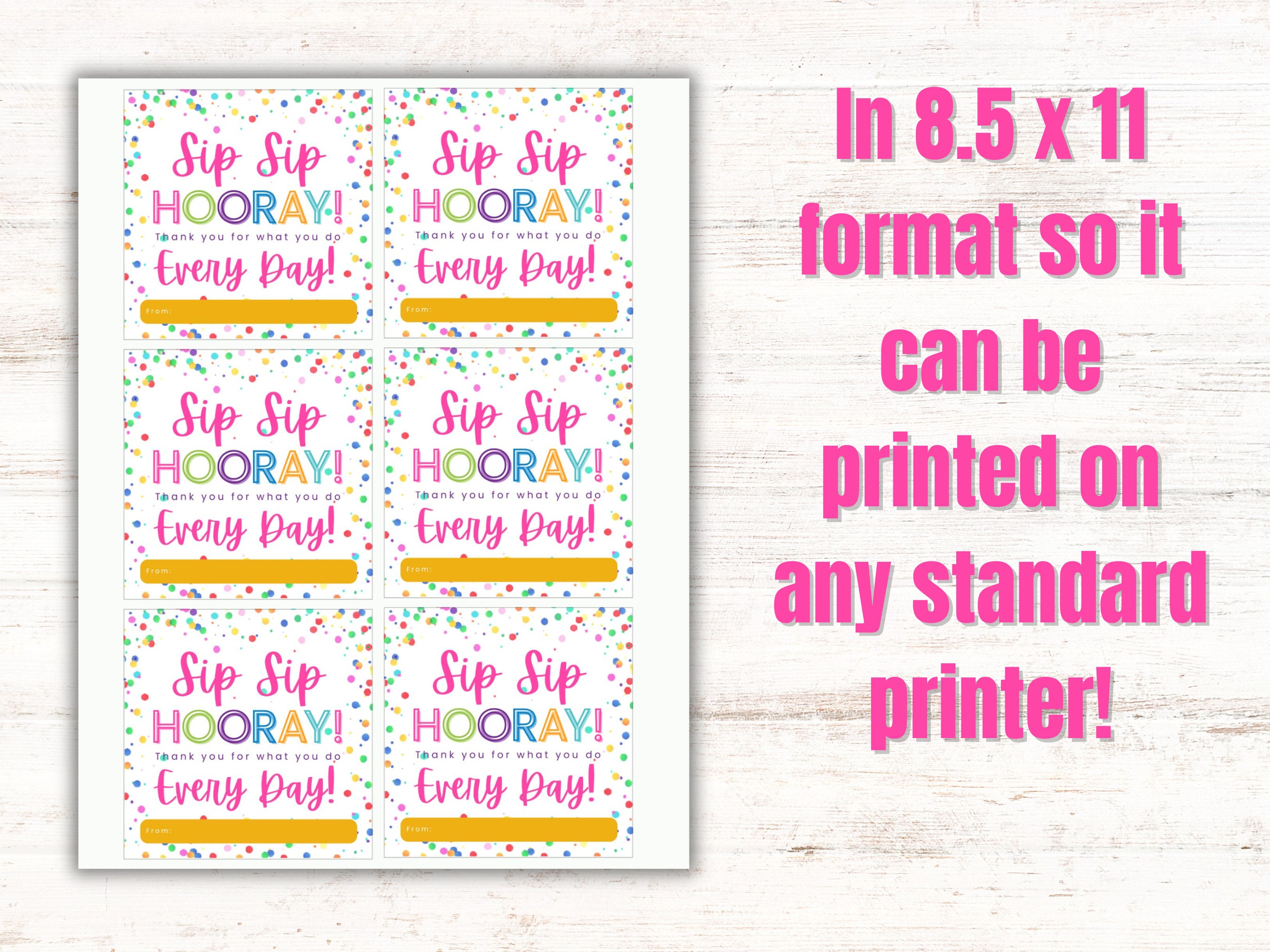 Sip Sip Hooray Teacher Appreciation Tag, Teacher Appreciation Week Tag ...