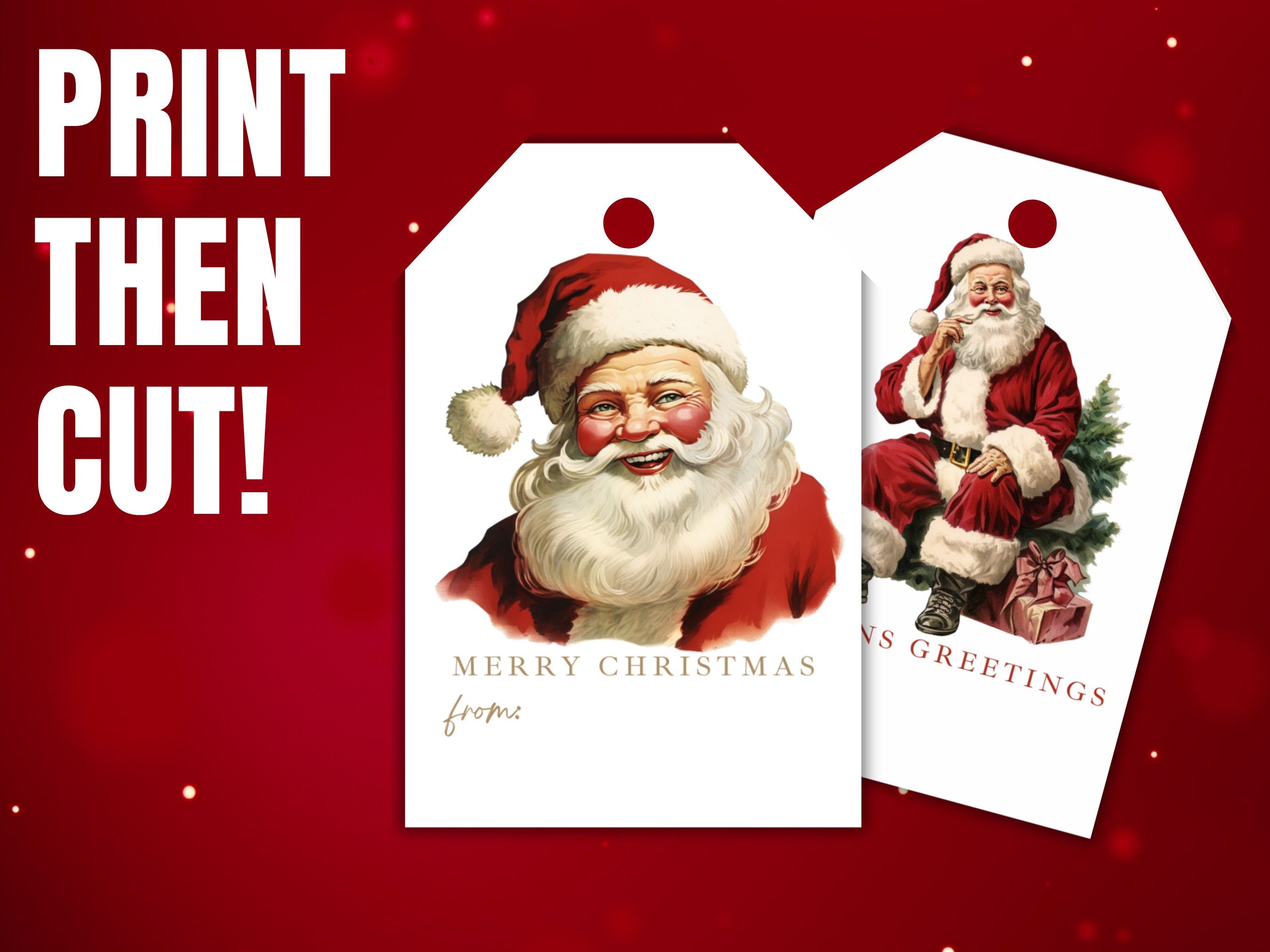 Santa Christmas Gift Tags Printable Santa Christmas Vintage - Etsy