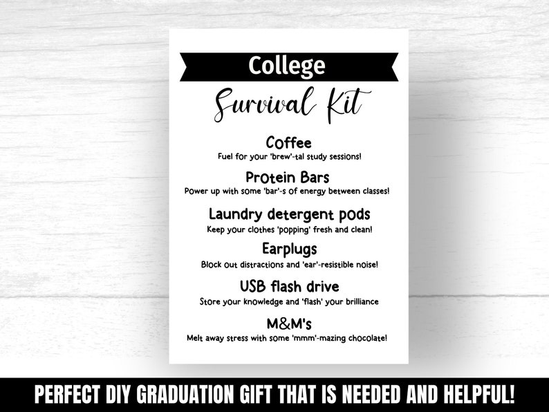 College Survival Kit Gift Printable College Survival Gift College ...