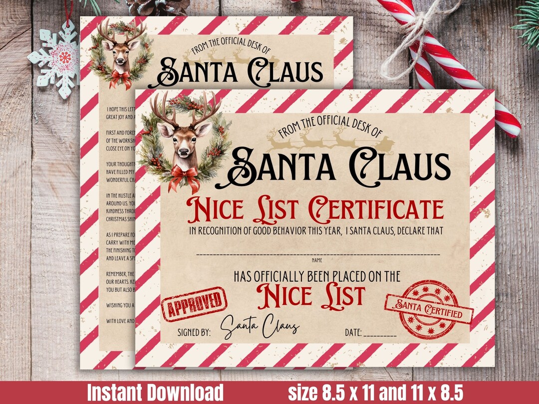 Official Letter From Santa Claus Nice List Certificate, Bundle North ...