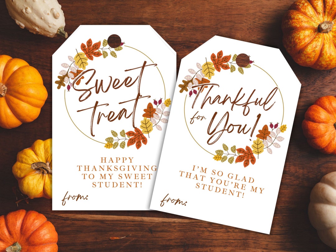 Printable Thankful Notes for Students, Thanksgiving Student Gift Tag ...