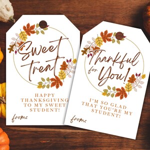 Printable Thankful Notes for Students, Thanksgiving Student Gift Tag ...