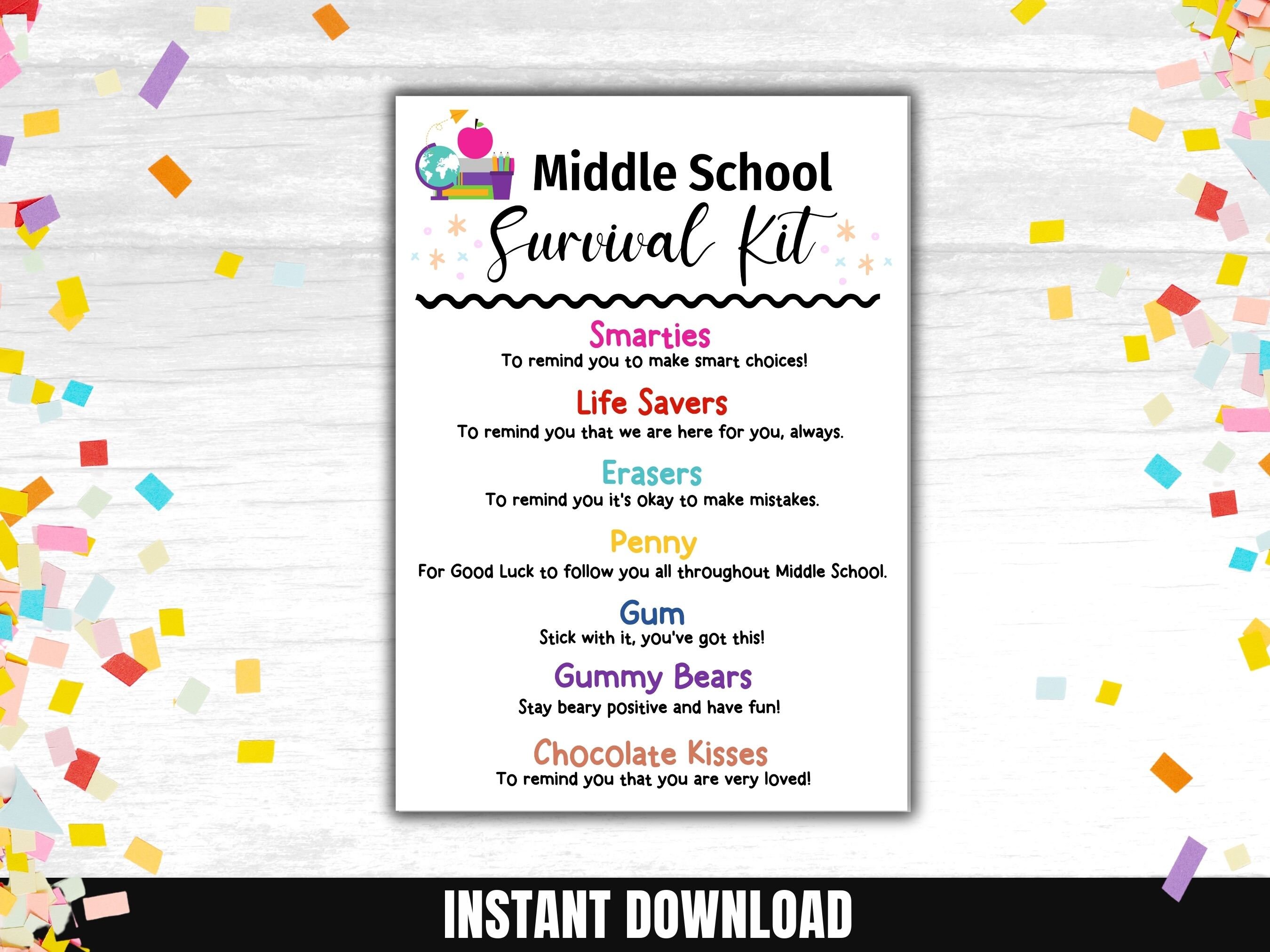 Middle School Survival Gift Tags Printable First Day of High School ...